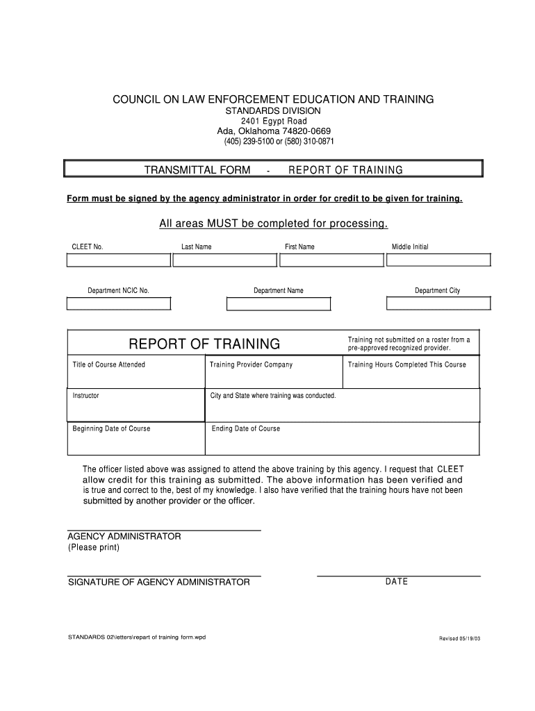 Fillable Online Report of Training Fax Email Print - pdfFiller
