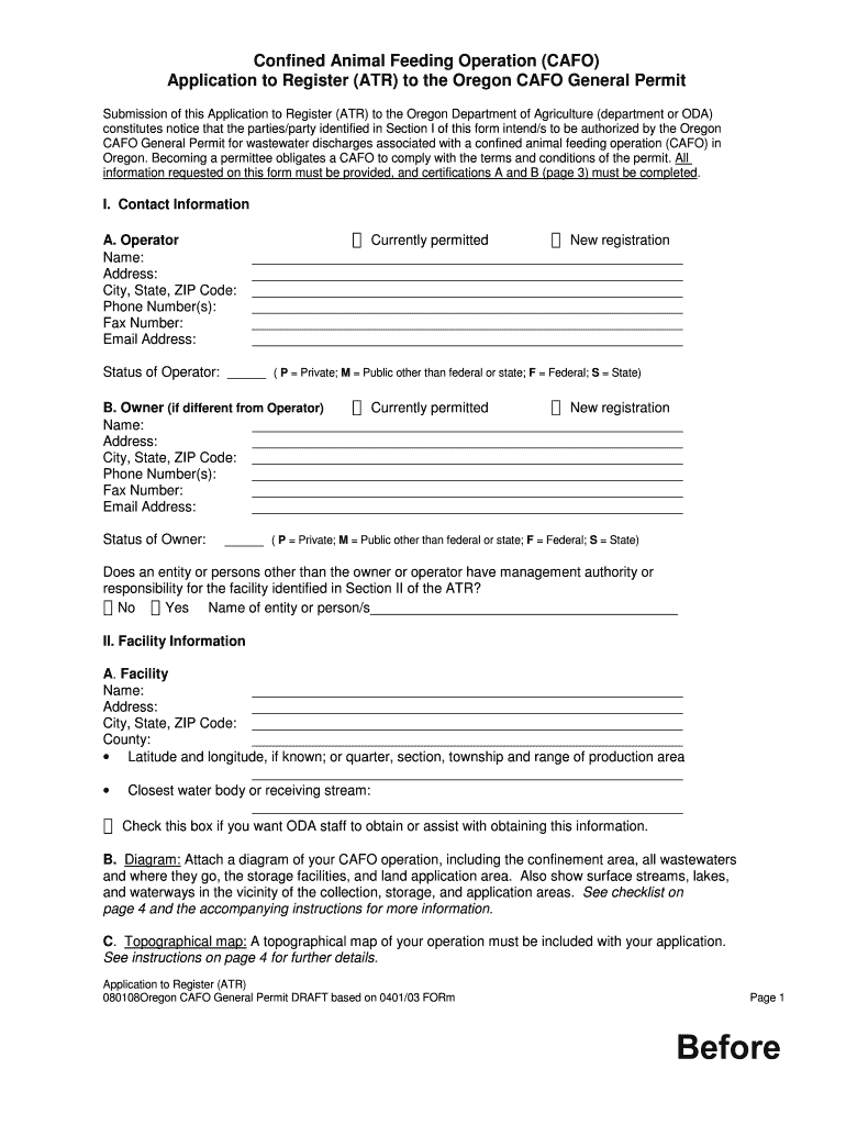 Fillable Online Application to Register for Oregon CAFO General Permit ...