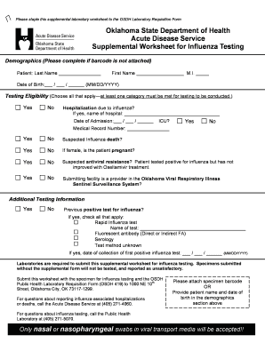 Fillable Online Supplemental Information Worksheet for Influenza ...