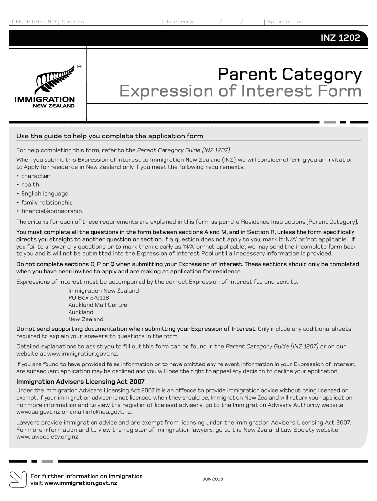 NZ INZ 1202 Form - Fill Online, Printable, Fillable, Blank - pdfFiller