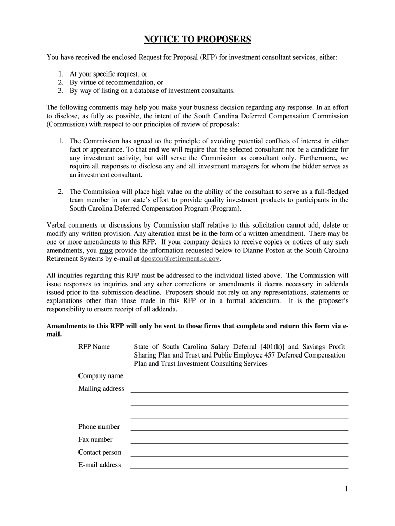 Fillable Online retirement sc Notice to proposers - South Carolina ...