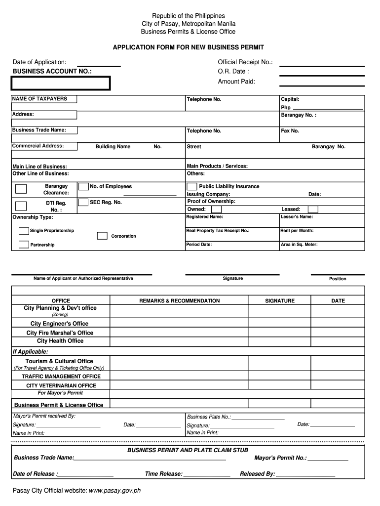 2007 Form PH Application Of Business Permit Of Pasay Fill Online 