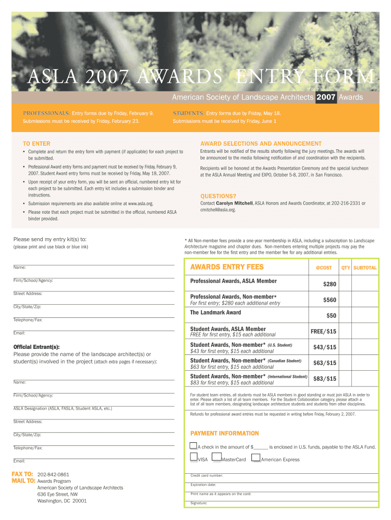 Fillable Online American Society of Landscape Architects 2007 Awards ...