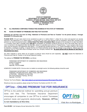 Fillable Online tn OPTins ONLINE PREMIUM TAX FOR INSURANCE - Tennessee - tn Fax Email Print ...