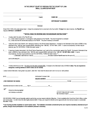 Defendants Answer - Oregon Judicial Department - State Of Oregon ...