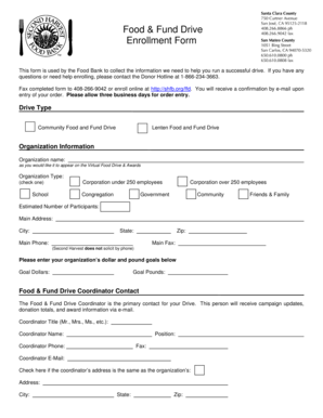 Fillable Online 2008 Holiday FFD Enrollment Form - Second Harvest Food ...