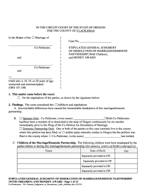 Bill Of Sale Form Oregon General Judgment Of Dissolution And Money ...