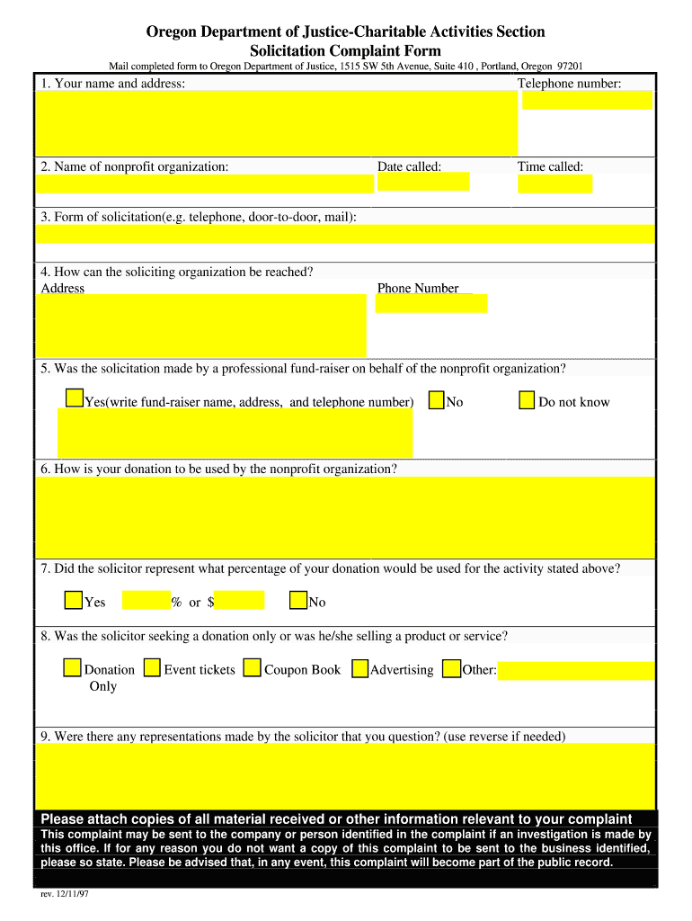 Fillable Online Oregon Department of Justice-Charitable Activities ...