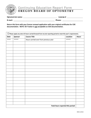 Fillable Online Continuing Education Report Form - the Oregon Board of ...