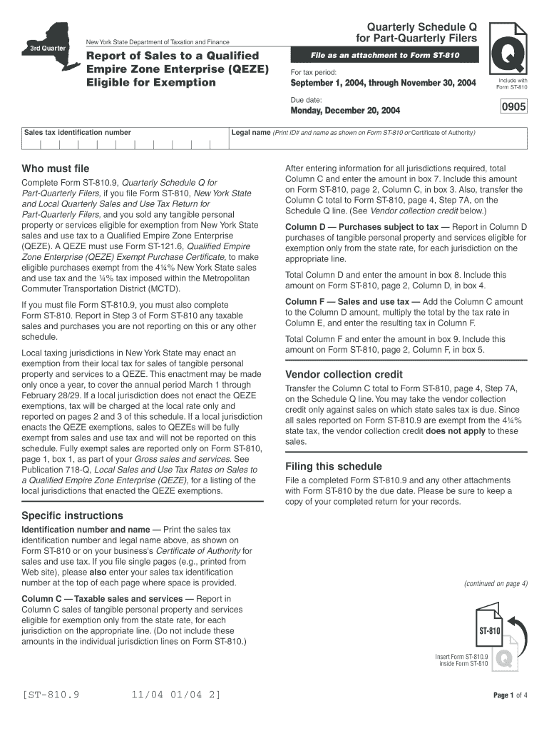 Form ST-810 9: November 2004, Report of Sales to a Qualified Empire ...