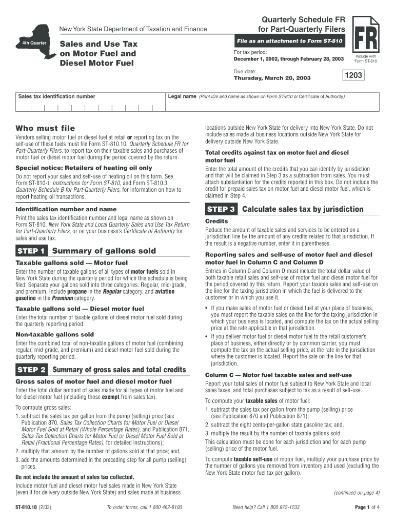Form ST 810 10: February 2003, Sales and Use Tax on Motor Fuel - tax ny ...