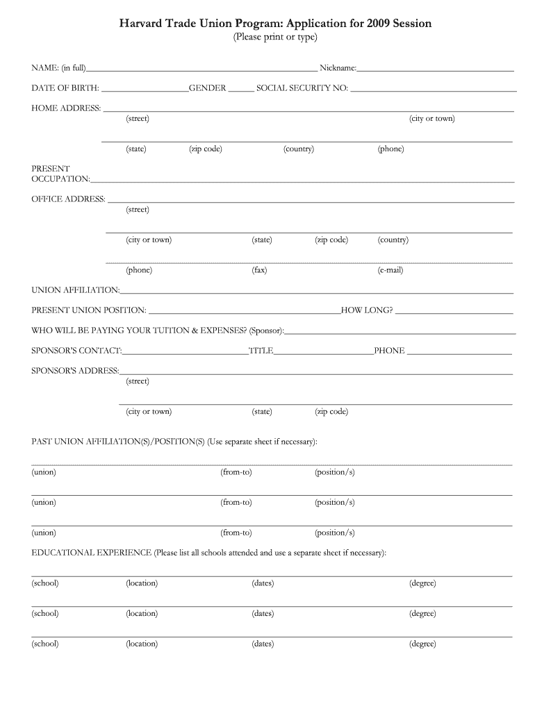 Fillable Online Application for Harvard Trade Union Program Fax Email Print - pdfFiller