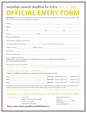 Fillable Online 2009 Medallion Call for Entries - ncmpr Fax Email Print ...