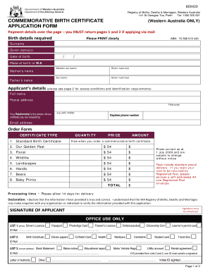 Fillable Online Commemorative Birth Certificate Application Form ...