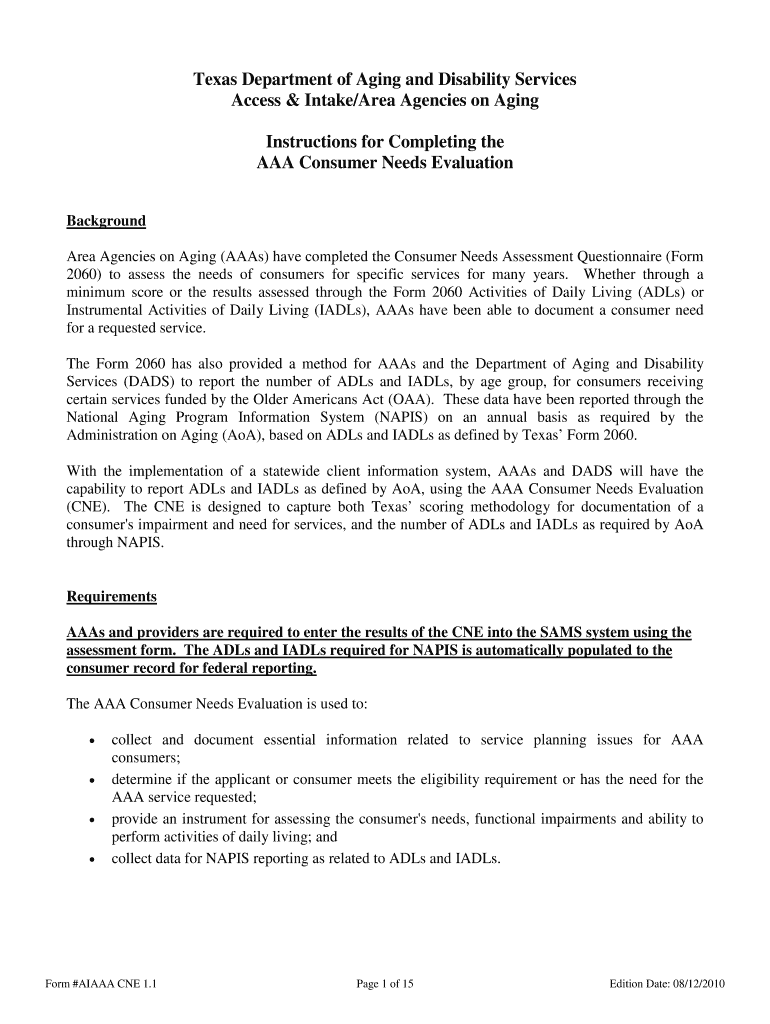 Instructions for Completing the AAA Consumer Needs Evaluation ...