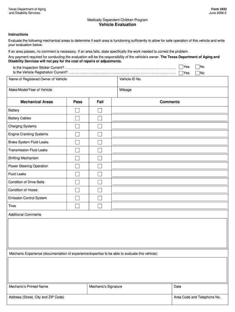 Medically Dependent Children Program Vehicle Evaluation Form 2432: Fill ...
