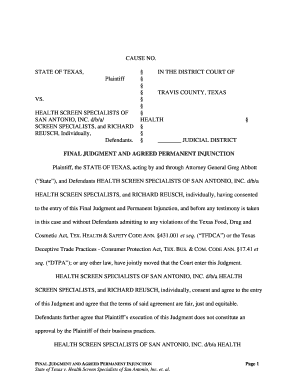 Fillable Online oag state tx Final judgment against Health Screen ...