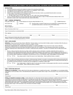 Fillable Online Texas State Auditor's Office Uniform Disclosure Form ...