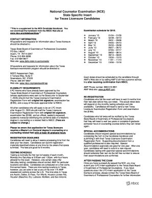 Fillable Online dshs state tx National Counselor Examinaton (NCE) State ...
