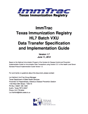 Fillable Online dshs state tx texas immunization registry hl7 data ...