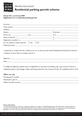 Fillable Online Residential parking permit 2010.indd - Glen Eira City ...