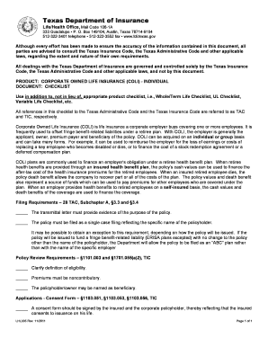 Fillable Online CORPORATE OWNED LIFE INSURANCE (COLI) INDIVIDUAL ...