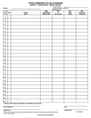 Fillable Online MONTHLY "PAPER-READY" INMATE ROSTER Fax Email Print ...