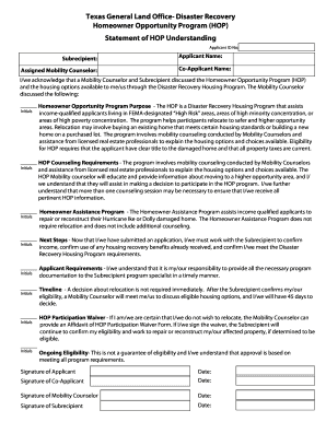 Fillable Online glo texas Statement of HOP Understanding - The Texas ...