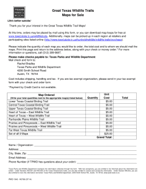 Fillable Online tpwd state tx Great Texas Wildlife Trails Maps for Sale ...