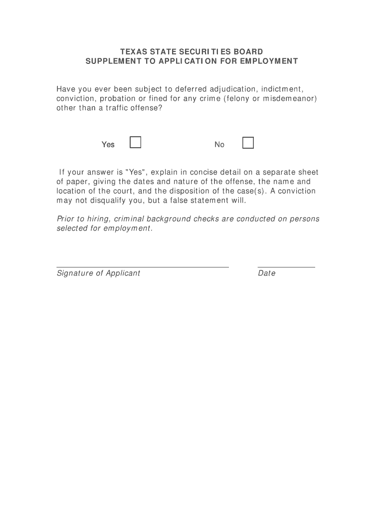 Fillable Online Supplement to Application for Employment Fax Email ...