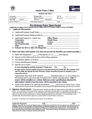 Fillable Online austintexas Fire Hydrant Water Meter Permit Process ...