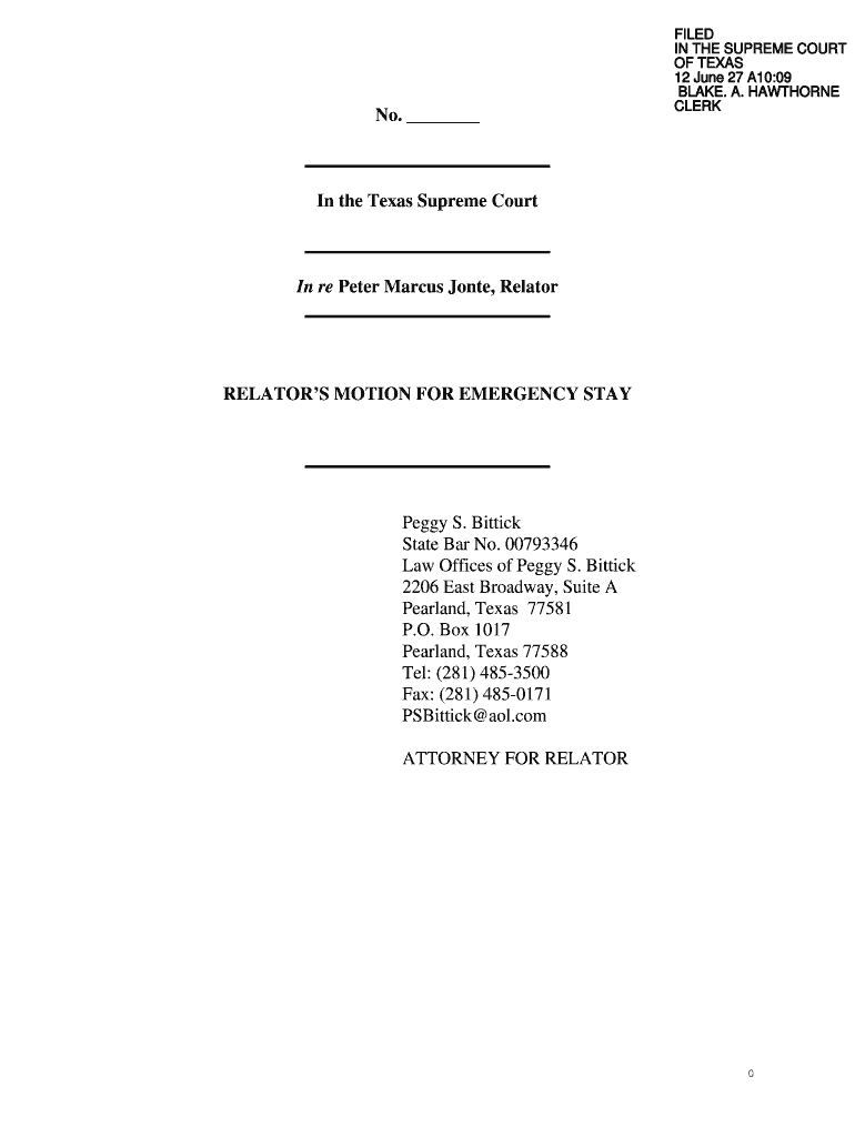 Fillable Online RELATOR’S MOTION FOR EMERGENCY STAY Fax Email Print ...