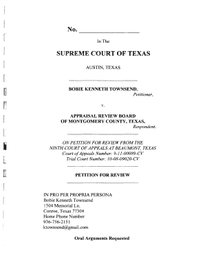 Fillable Online supreme courts state tx bobie kenneth townsend form Fax ...
