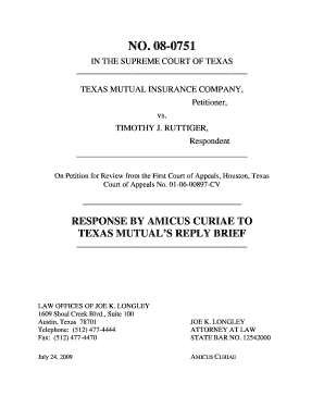 TEXAS MUTUAL INSURANCE COMPANY, - Supreme Courts State Tx - Fill and ...
