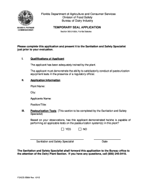 Fillable Online Temporary seal application - Florida Department of ...