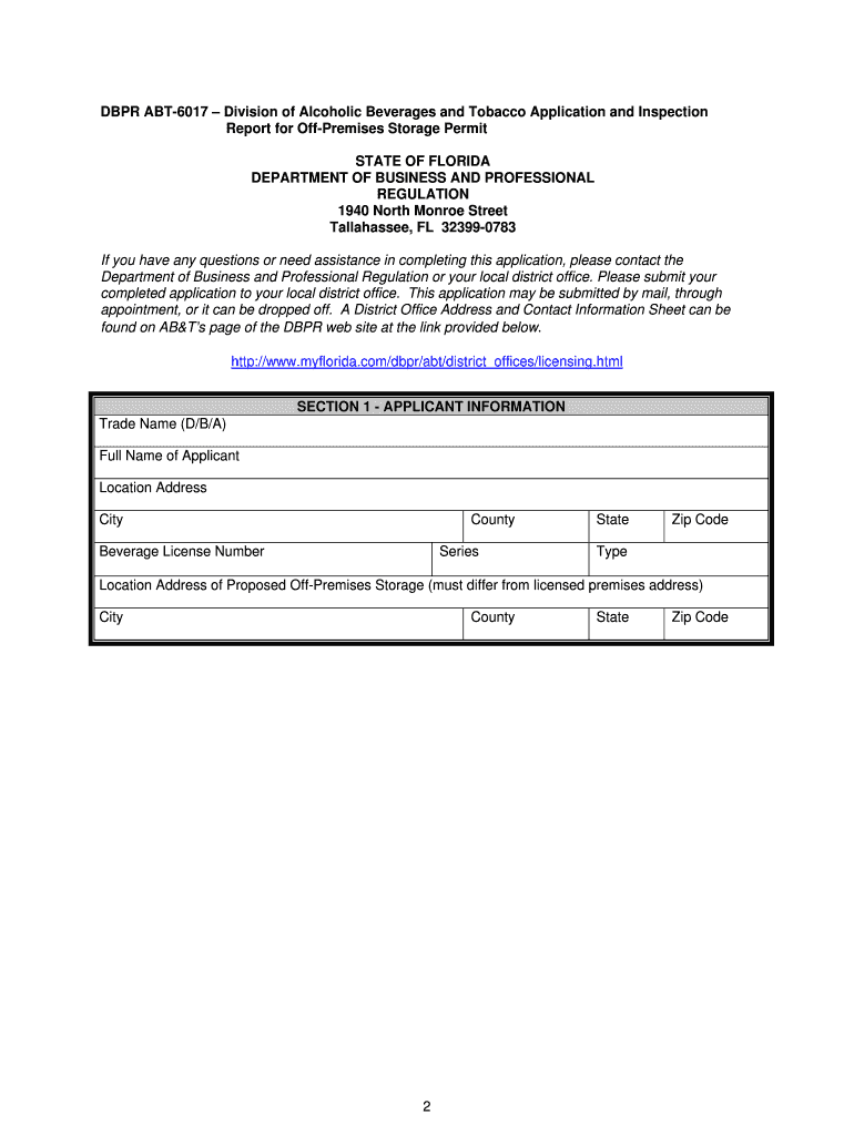 Fillable Online Application and Inspection Report for Off-Premises ...