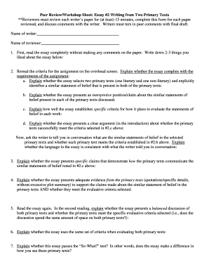 Fillable Online Peer Review Worksheet - Essay #2 Fax Email Print ...