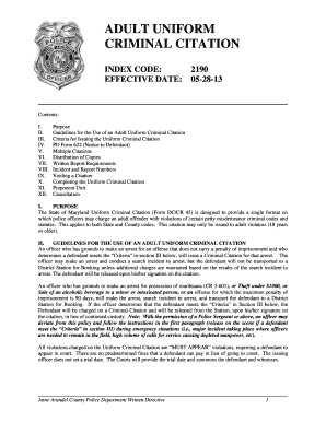 Fillable Online aacounty Adult uniform criminal citation index code ...