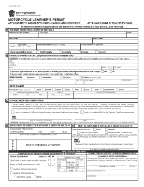 Motorcycle Learner's Permit Application - PennDOT Driver And ... - Dmv ...