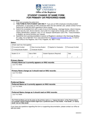 Fillable Online nau Office of the Registrar STUDENT CHANGE OF NAME FORM ...