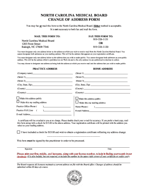 Fillable Online ncmedboard North carolina medical board change of ...