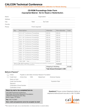 Fillable Online calcon sdl usu Proceedings Order Form - CALCON ...