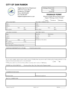 Fillable Online sanramon ca Drainage Permit 2011 - the City of San ...