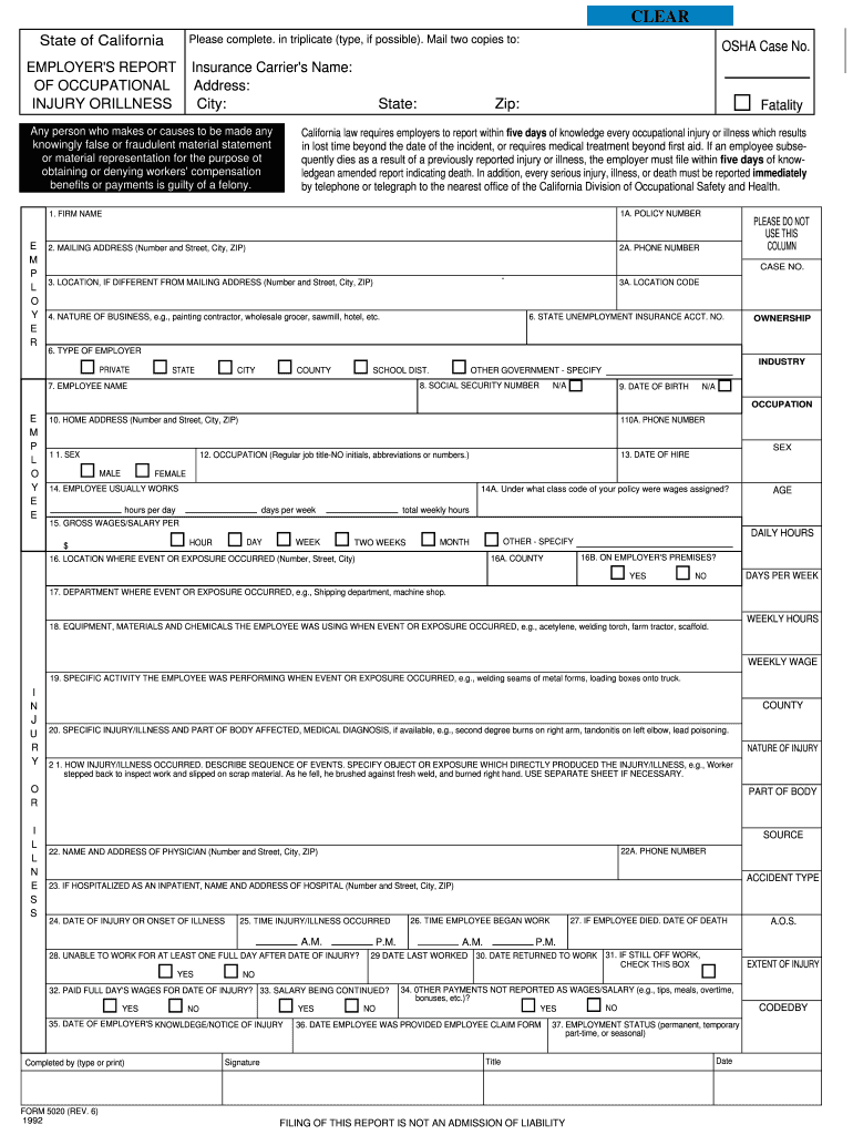 State of California OSHA Case No EMPLOYER'S REPORT - dir ca: Fill out ...