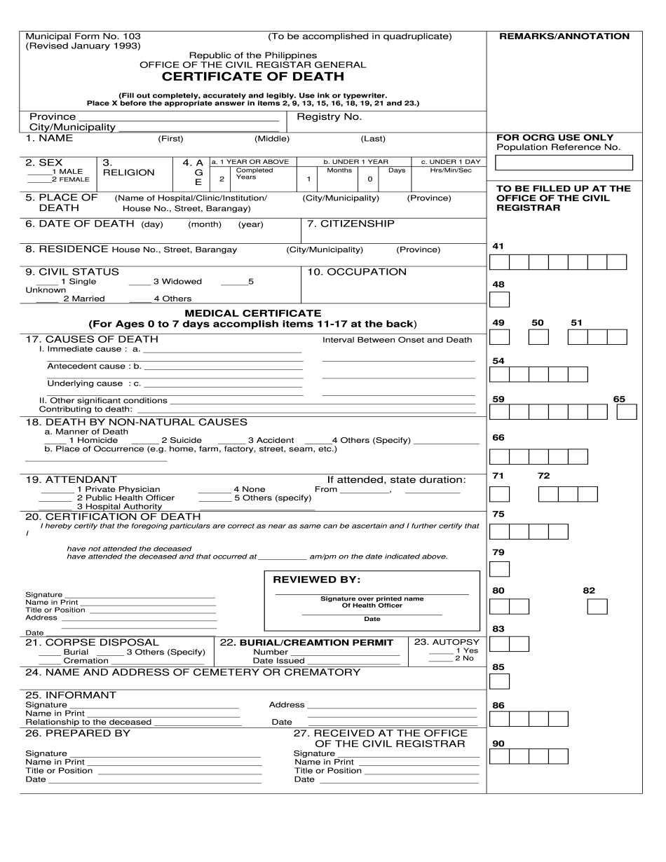 Death Certificate Sample Fill Online Printable Fillable Blank