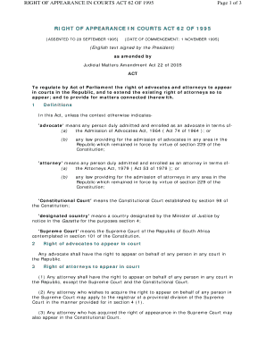 Fillable Online justice gov RIGHT OF APPEARANCE IN COURTS ACT 62 OF ...