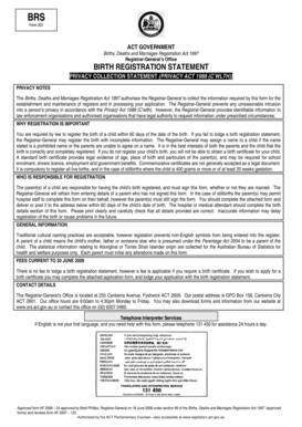 Fillable Online legislation act gov BIRTH REGISTRATION STATEMENT - ACT ...