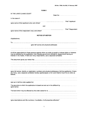 Fillable Online justice gov 1 FORM 1 IN THE LAND CLAIMS COURT Case No ...