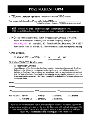 Fillable Online Prize request form prize request form - Home Fax Email ...