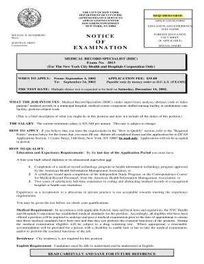 Fillable Online MEDICAL RECORD SPECIALIST (HHC) Fax Email Print - pdfFiller